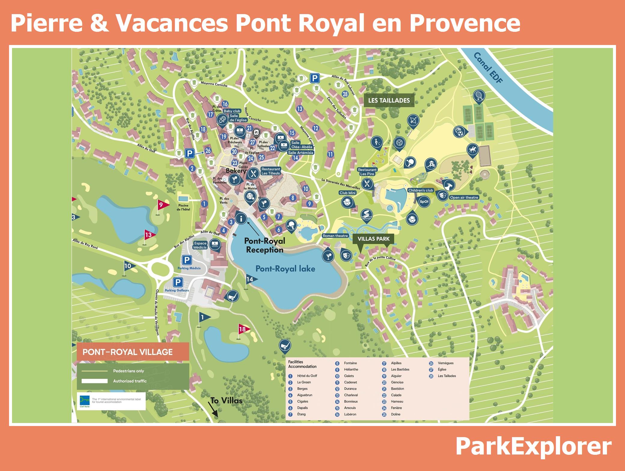 Le plan du Pierre & Vacances Pont Royal en Provence | ParkExplorer